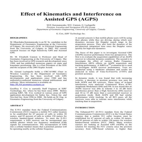 Effect of Kinematics and Interference on Assisted GPS (AGPS) | PDF | Computer Networking | Computing