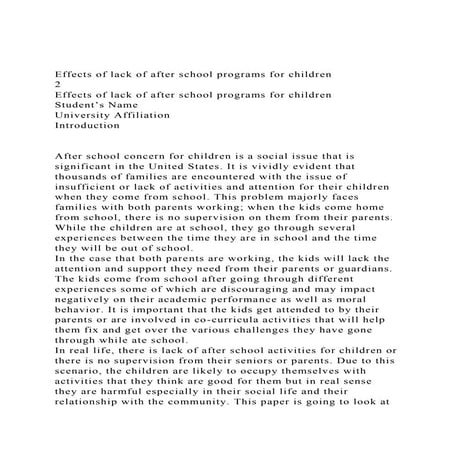 AFTER-SCHOOL PROGRAMS - A policy proposal | PDF