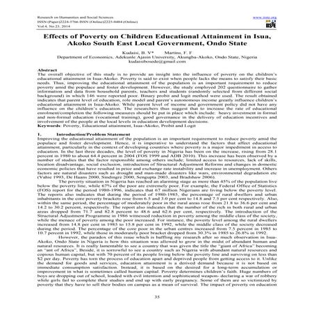 Effects of poverty on children educational attainment in isua, akoko ...