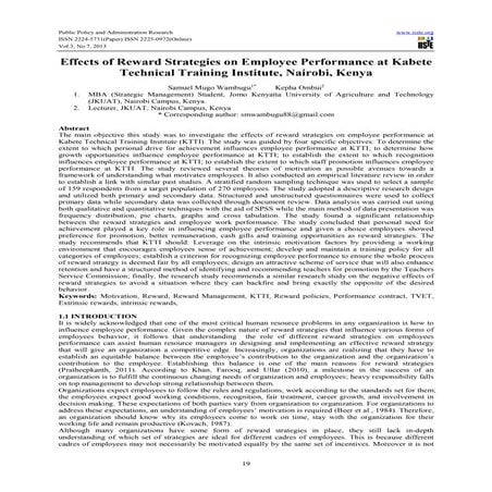 Effects of reward strategies on employee performance at kabete ...
