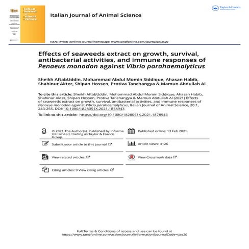 Effects of seaweeds extract on growth survival antibacterial activities and immune responses of ...