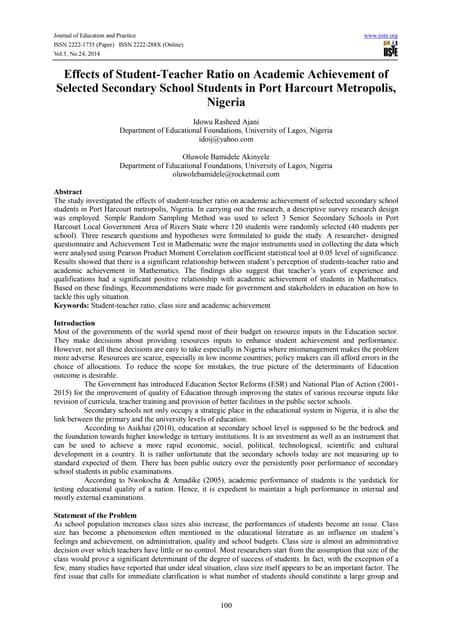AN ANALYSIS OF THE RELATIONSHIP BETWEEN CLASS SIZE AND ACADEMIC PERFORMANCE OF STUDENTS | PDF ...