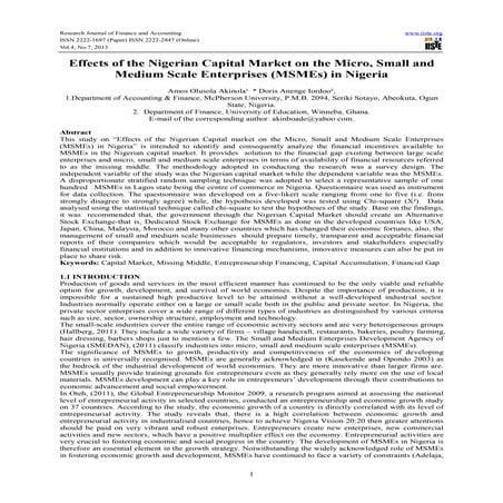 Effects of the nigerian capital market on the micro, small and medium scale enterprises (msm es ...