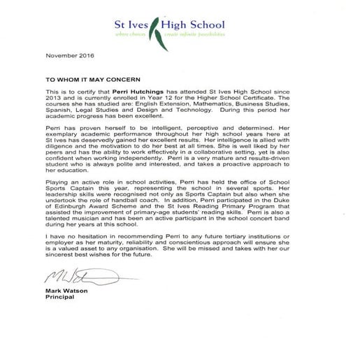 St Ives Reference Letter | PDF
