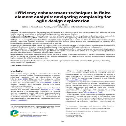 Efficiency enhancement techniques in finite element analysis navigating complexity for agile ...