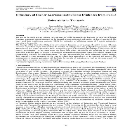 Efficiency of higher learning institutions evidences from public ...