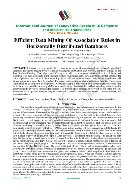 Secure Mining Of Association Rules In Horizontally Distributed Databa