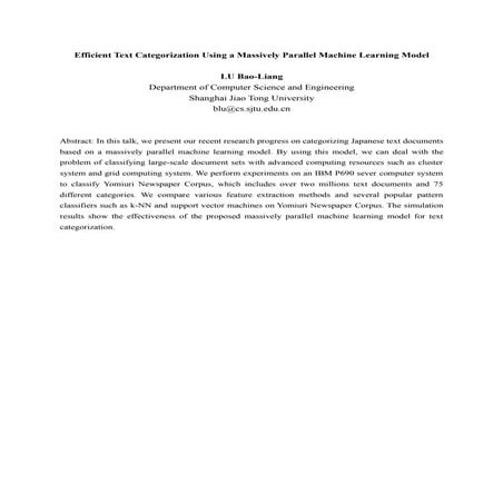 Efficient Text Categorization Using A Massively Parallel Doc Computing Technology