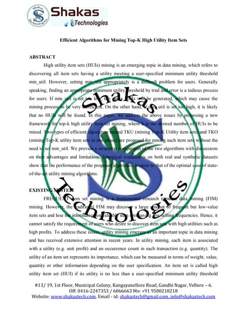 Efficient Algorithms For Mining Top K High Utility Item Sets Pdf