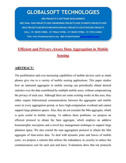IEEE 2014 JAVA NETWORK SECURITY PROJECTS Efficient and privacy aware ... IEEE 2014 JAVA NETWORK SECURITY PROJECTS Efficient and privacy aware ...