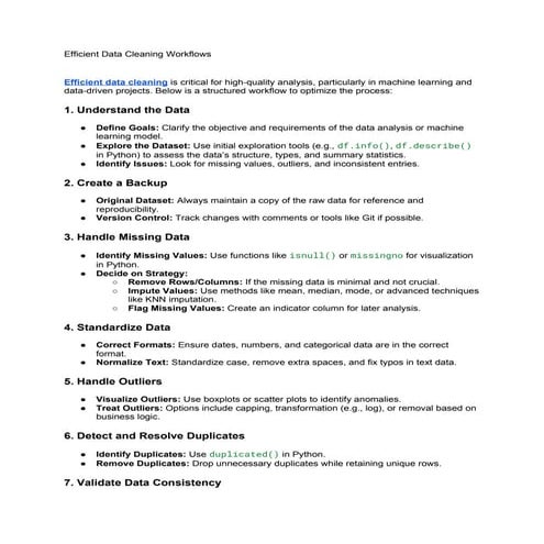 Efficient Data Cleaning Workflows: Explained | PDF