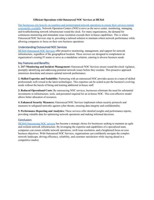 Customizable Managed NOC Service Pricing | DOCX