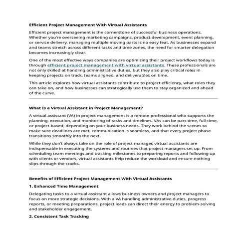 Efficient Project Management With Virtual Assistants | DOCX