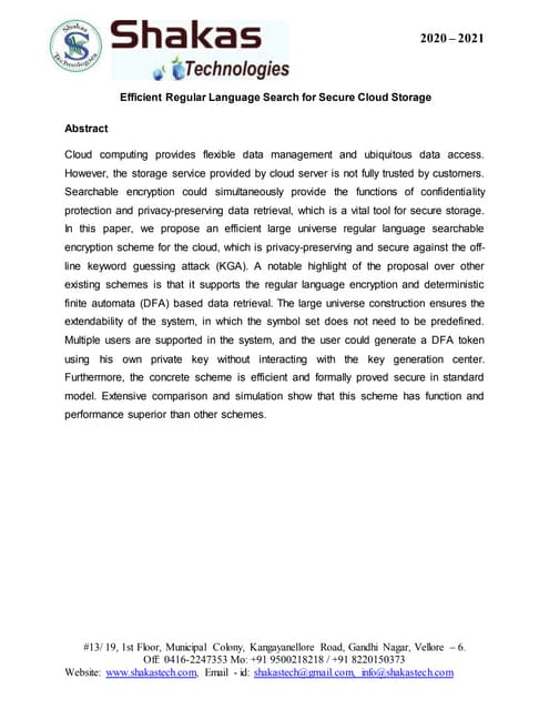 Efficient Regular Language Search For Secure Cloud Storage Pdf