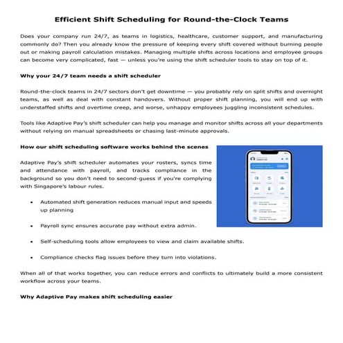 Efficient Shift Scheduling for Round-the-Clock Teams | PDF