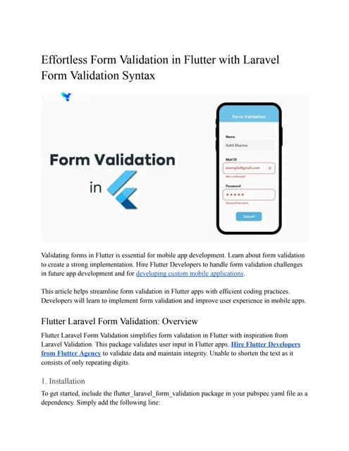 Form Validation In Flutter With Laravel Form Validation Syntax Pdf