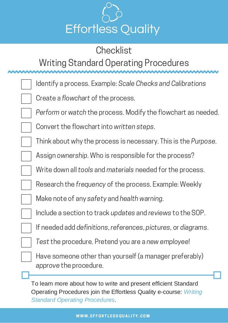 Writing Standard Operating Procedures - Checklist Writing Standard Operating Procedures - Checklist