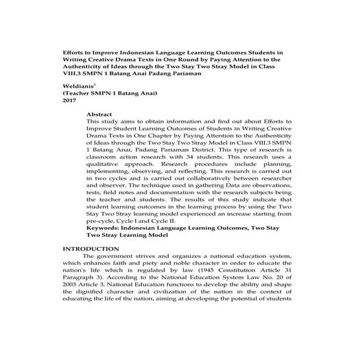 Efforts to Improve Indonesian Language Learning Outcomes Students in Writing Creative Drama ...