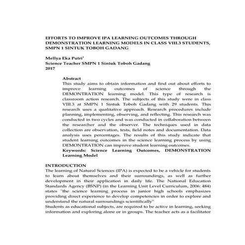 EFFORTS TO IMPROVE IPA LEARNING OUTCOMES THROUGH DEMONSTRATION LEARNING MODELS | PDF
