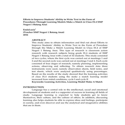 Efforts to Improve Students' Ability to Write Text in the Form of Procedures Through Learning ...