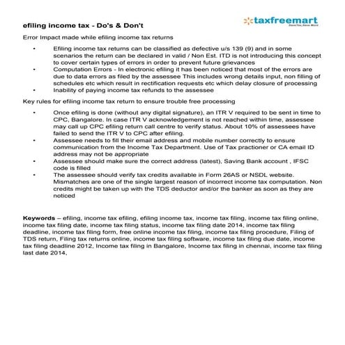 Efiling income tax do's & don't | PDF