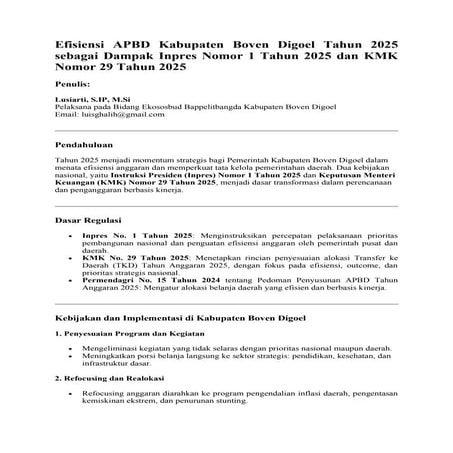 Efisiensi APBD Kabupaten Boven Digoel Tahun 2025 sebagai Dampak Inpres Nomor 1 Tahun 2025 dan ...