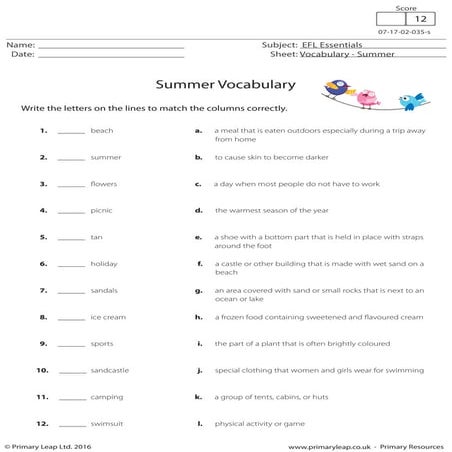 summer vocabulary | PDF