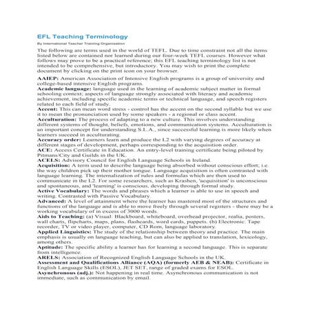 Efl teaching terminology | DOCX