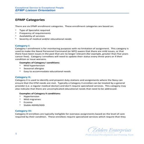 EFMP Categories | PDF