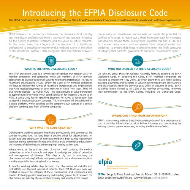 Introducing the EFPIA Disclosure Code | PDF