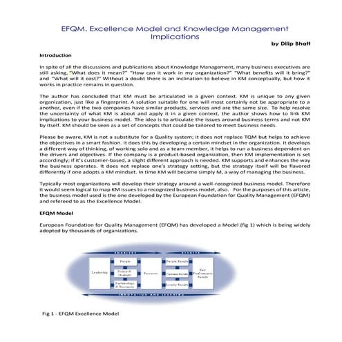 Efqm. excellence model and knowledge management implications | PDF