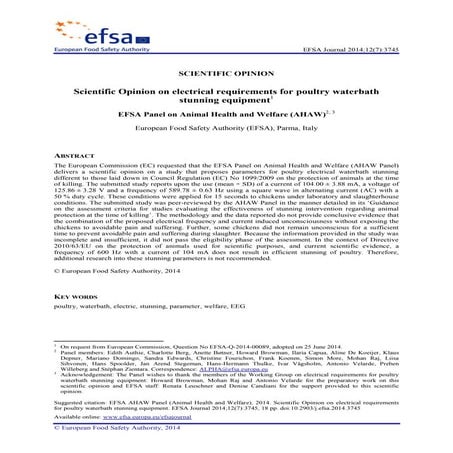 EFSA Opinion on electrical requirements for poultry waterbath stunning ...