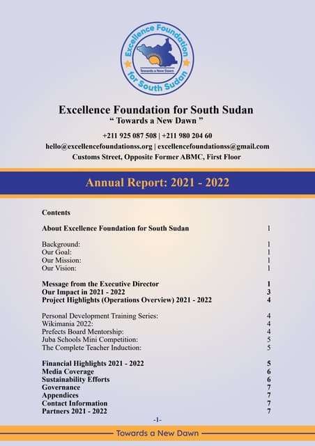 Excellence Foundation for South Sudan (EFSS) Profile 2023 | PDF