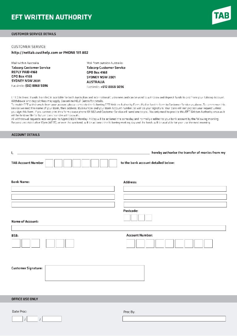 Eft request form
