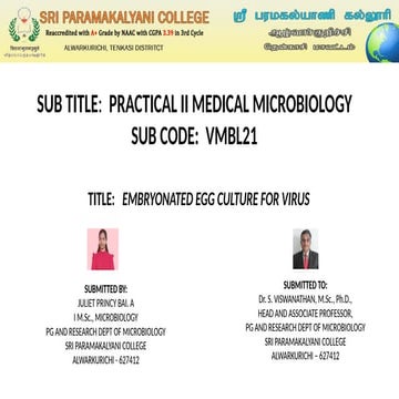 Embryonated egg inoculation culture for virus ppt | PPTX
