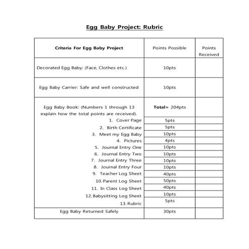 Egg Baby Project Rubric | DOCX
