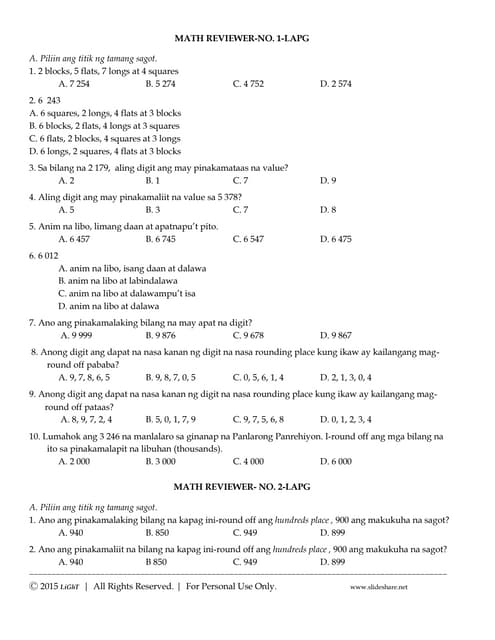 K to 12 Grade 3 MATHEMATICS NAT (National Achievement Test) | PDF