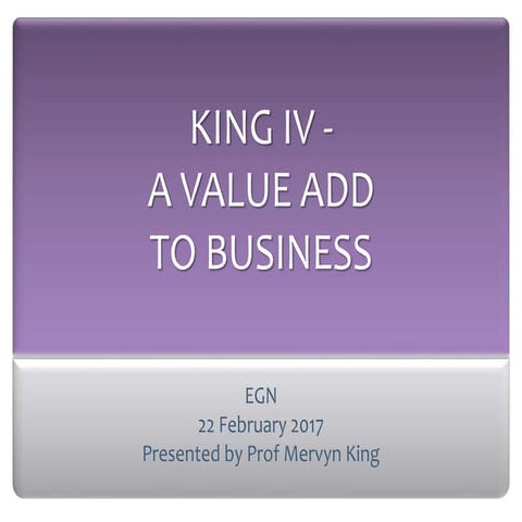 King IV a value add to business | PPTX