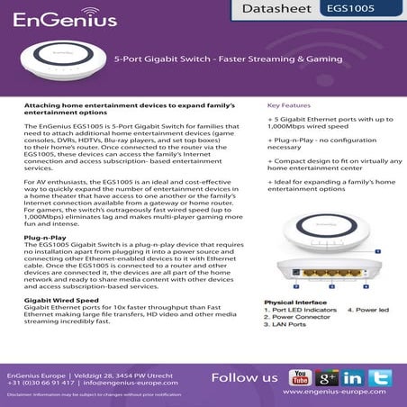 Datasheet EnGenius EGS1005 | PDF