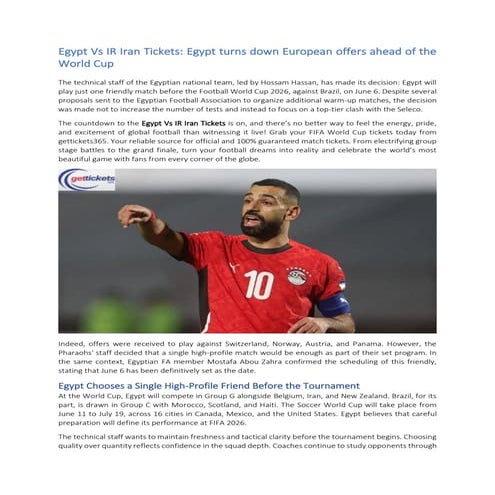 Egypt Vs IR Iran Tickets Egypt turns down European offers ahead of the ...