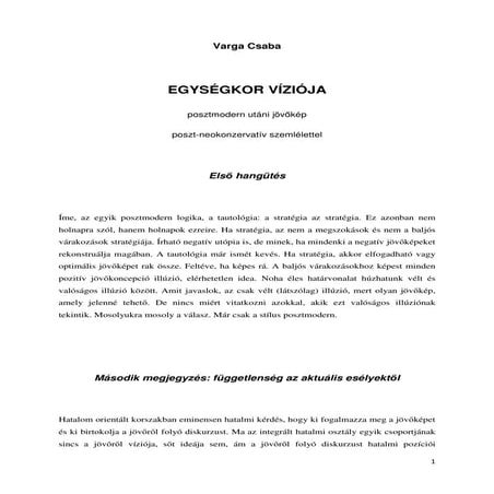 Egységkor Víziója - Varga Csaba | PDF