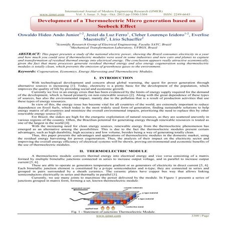 Development of a Thermoelectric Micro generation based on Seebeck ...