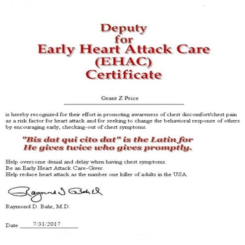 EHAC (Early Heart Attack Care) Certification | PDF