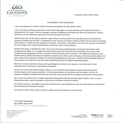 Ehl recommendation letter | PDF