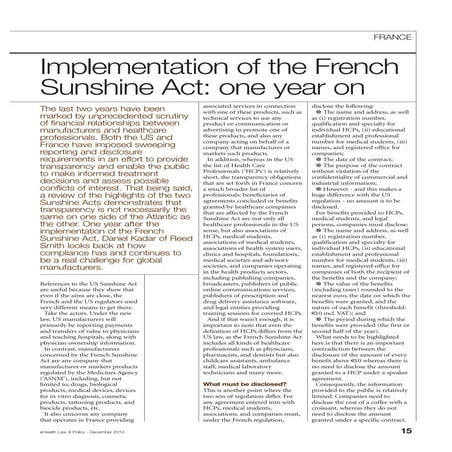 Implementation of the French Sunshine Act: one Year on | PDF