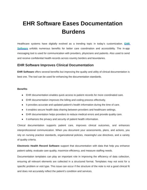 Ehr Software Eases Documentation Burdens Pdf