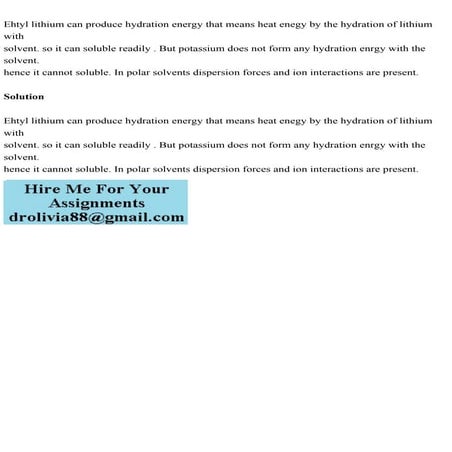 Ehtyl lithium can produce hydration energy that means heat enegy by .pdf