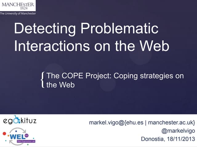 Detecting Problematic Interactions On The Web The Cope Project Coping Strategies On The Web Ppt