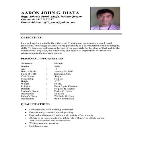 resume for OJT | DOCX