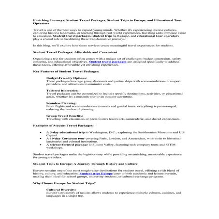 Enriching Journeys: Student Travel Packages, Student Trips to Europe ...